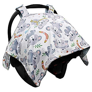 Baby Car Seat Canopy Cover - Baby Koala Bears & Butterflies with Light Blue Minky Dot