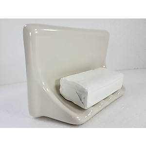 Beige Bone Almond Ceramic Soap Dish Shower Tray Tile in Installation Vintage Mid Century Modern Retro