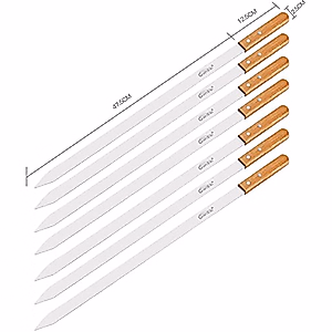 GOUTIME Kabob Skewers 23 Inch Long,1 Inch Wid Stainless Steel Grilling BBQ Skewer with Wood Handle for Making Koubideh Persian Brazilian Chicken Shrimp Kebab,Set of 7 with Bag