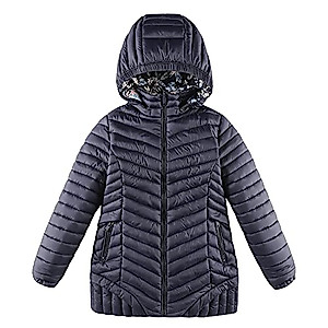 QLZ Girls Long Down Coat,Puffer Jacket, 9-10 Years,Double-sided Wear, Camouflage