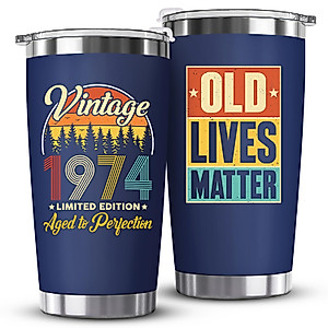 ZAGKOO 50th Birthday Gifts for Him, Her, Men, Women - 50th Birthday Decorations, 50 Year Old Gifts for Men 1974, Funny Old Lives Matter Gag Gift Ideas, Happy Turning 50 Vintage - Tumbler Cup 20oz