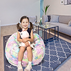 LOLOMLO Stuffed Animal Storage Bean Bag Chair Cover, Hold Kids Plush Toys Blankets Towels Beanbag (Cover Only), Canvas Floor Circle Stuff Sit Seat Sofa with YKK Zipper, Large 32", Pink Shell