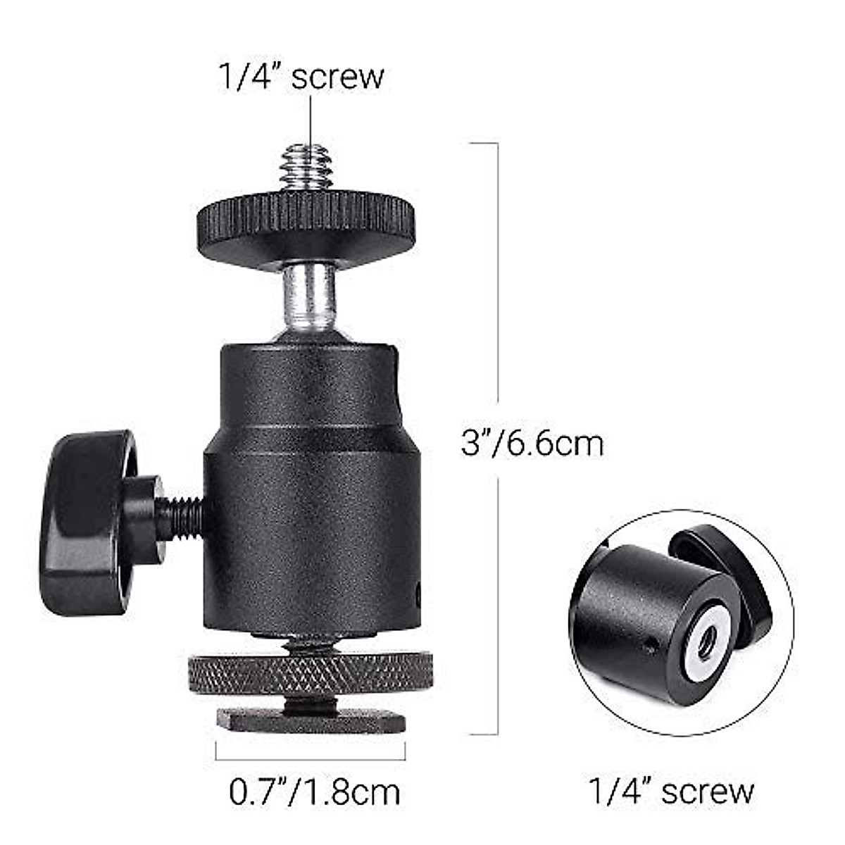 MAEXUS Hot Shoe Mount Adapter 1/4" Thread Mini Ball Head Ring Light Adapter for Cameras Camcorders Smartphone Microphone Gopro Canon LED Video Light Video Monitor Tripod Monopod (2 Pcs)