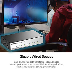 D-Link Ethernet Switch, 8 Port Unmanaged Gigabit Metal Fanless Desktop Plug n Play (GO-SW-8GE)