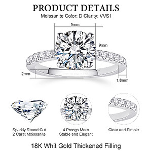 AmoreNel Moissanite Engagement Ring for Women,2/3 CT D Color VVS1 Clarity Round Cut Solitaire Lab Created Diamond Moissanite Ring,S925 Sterling Silver, Halo Promise Wedding Rings