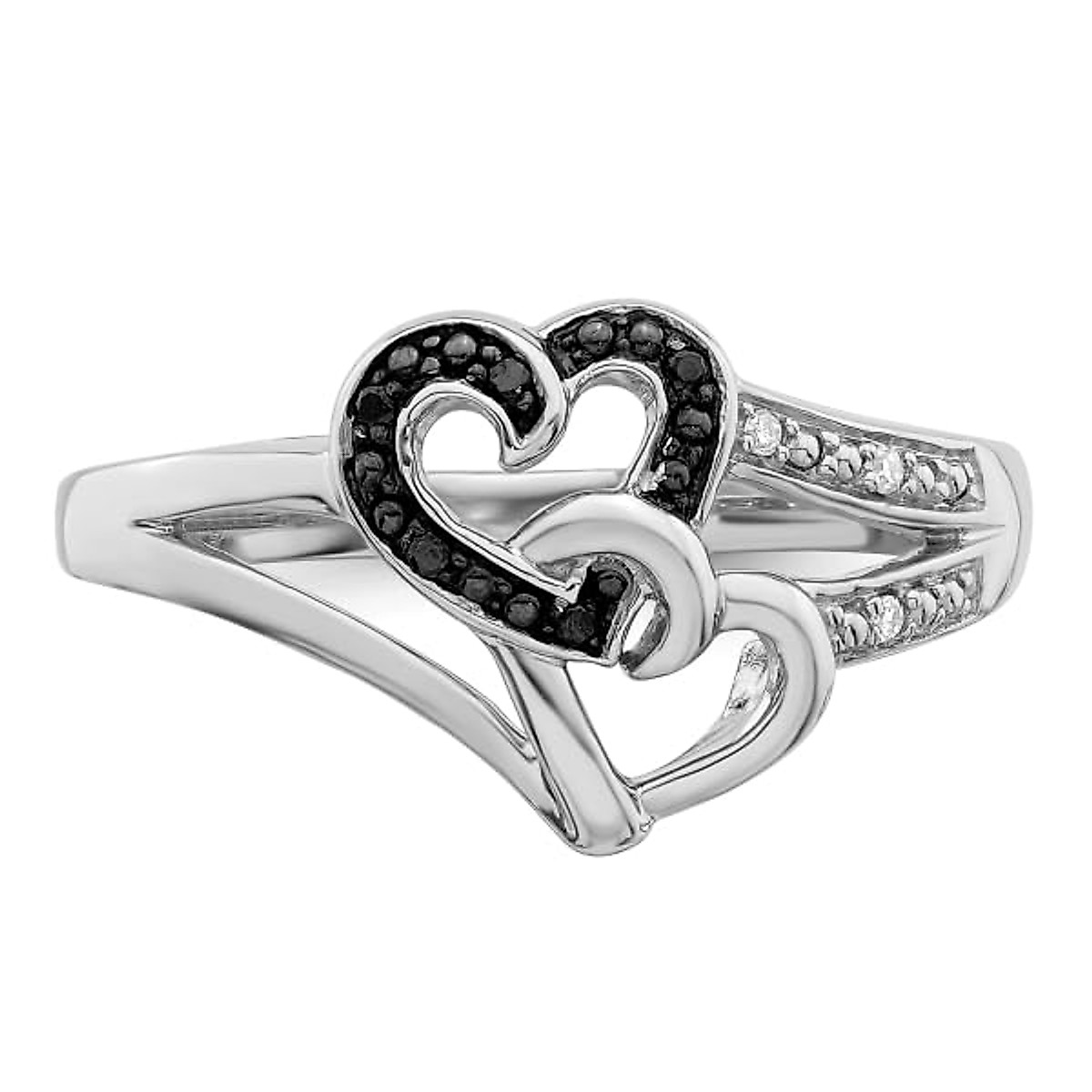 925 Sterling Silver Black White Diamond Heart Love Ring size 7