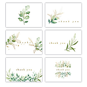Gooji 4x6 Golden Greenery Thank You Cards with Envelopes (Bulk 36-Pack) | Wedding Thank You Cards, Bridal Shower Thank You Cards, Birthday Party, Baby Shower, Blank Notes Small Business