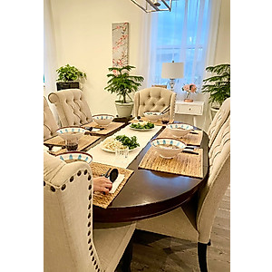 Nytana Japanese Style Large Ramen Bowl Set 60 Oz (10 Piece), 9 and Chopsticks with Spoons and Wood Stand, Ramen Noodle Bowls, Melamine Japanese Miso, Pho, Asian Cuisine, White, Blue, Brown