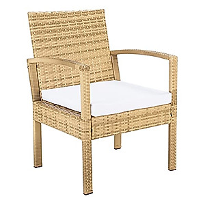 SAFAVIEH Outdoor Collection Bassey Natural/White Cushion 4-Piece Conversation Patio Set PAT7507D