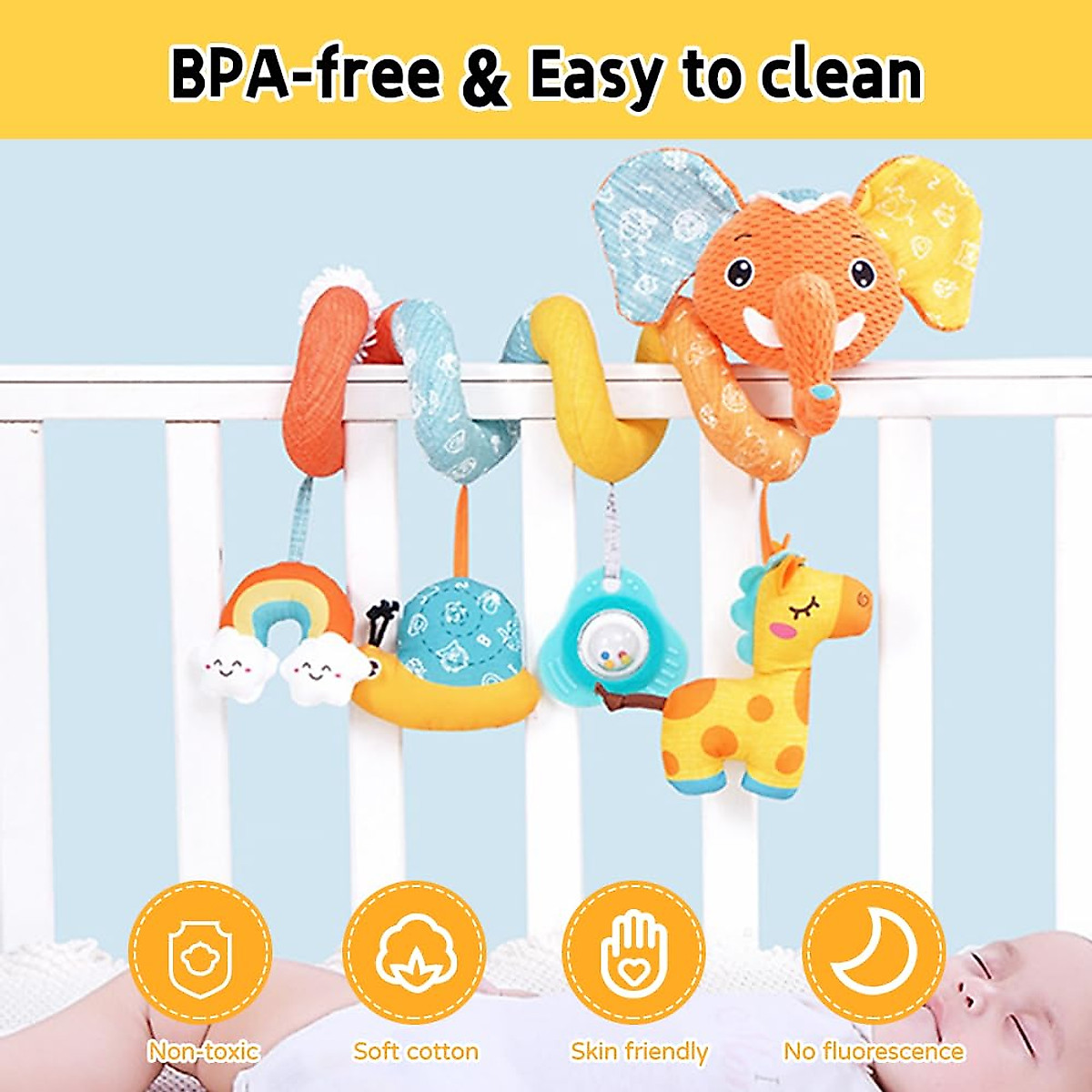 willway Car seat Hanging Toys, Baby Spiral Activity Plush Stroller Toys Baby Rattle Sensory Toys for Crib Mobile Bassinet with Music Box BB Squeaker Rattles, Infant Toys for 0 6 12 Months Gifts