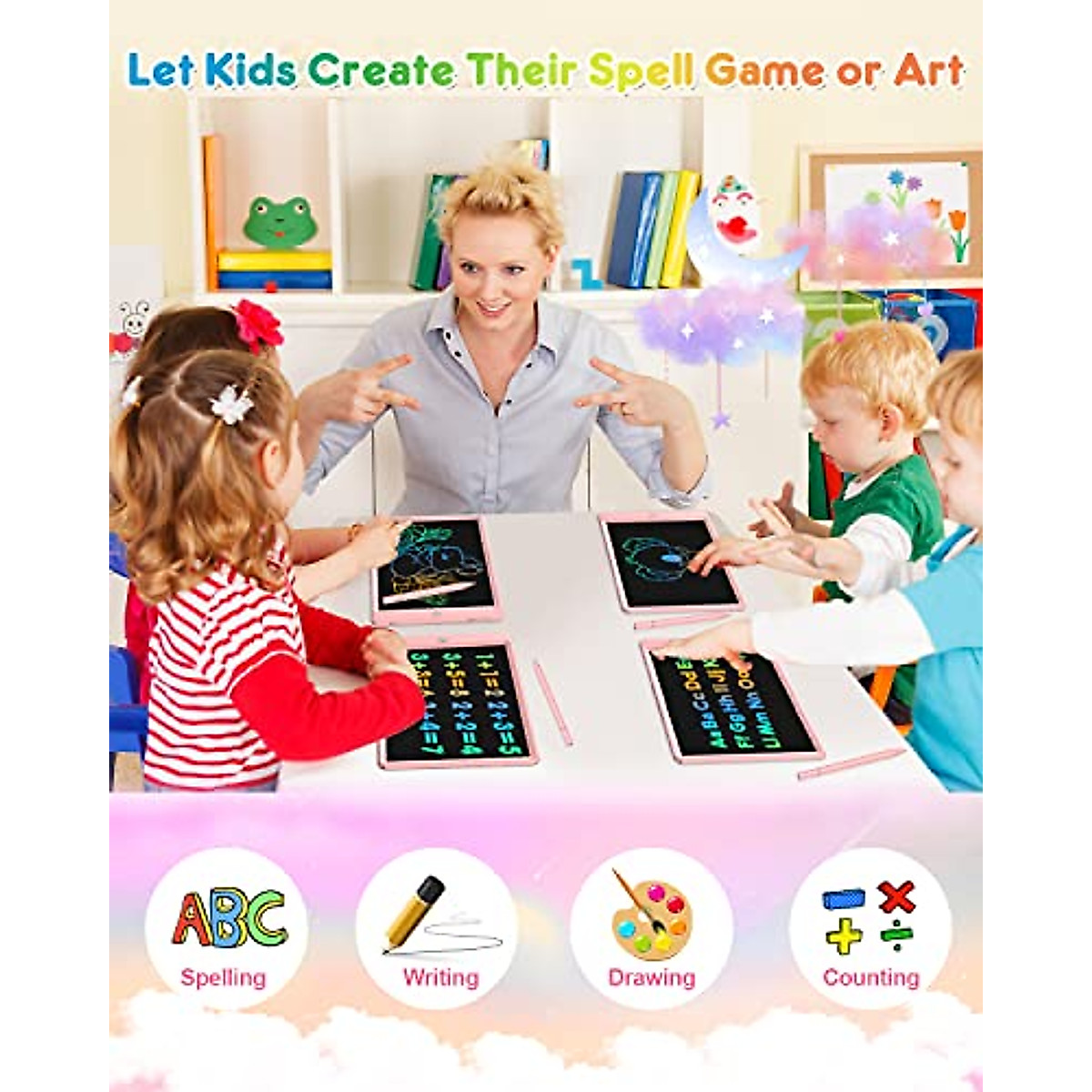 FLUESTON Toys for Girls Boys LCD Kids Writing Tablet 10 Inch Drawing Pad, Colorful Screen Doodle Learning Board for Preschool Kids, Travel Gifts Girl Boy Toys for Age 3 4 5 5+ 6-8 8-10 Toddler