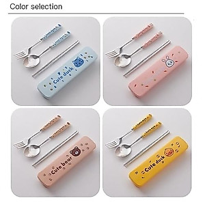 SENIDIKE Cute Silverware Set, Animal Series Ceramic Handle Dinnerware Set Flatware Kitchen Accessories Camping Travel Sets Fork Spoon Chopstick Portable Cutlery Sets with Case, Bear Rabbit Duck Cat (