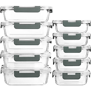 [10-Pack]Glass Meal Prep Containers with Lids-MCIRCO Glass Food Storage Containers with Lifetime Lasting Snap Locking Lids, Airtight Lunch Containers, Microwave, Oven, Freezer and Dishwasher