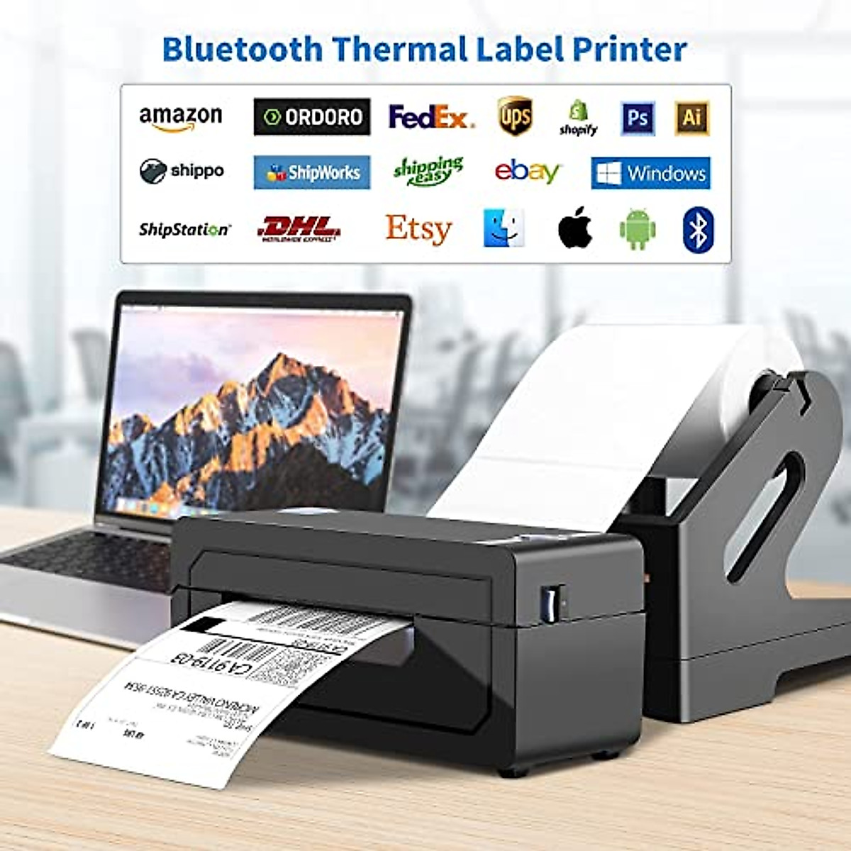 Bluetooth Thermal Label Printer 4x6 - High Speed Shipping Label Printer, Wireless Label Maker Support Windows & Android & iOS, USB for MAC, Suitable for Amazon, Ebay, Etsy, Shopify, USPS Barcode