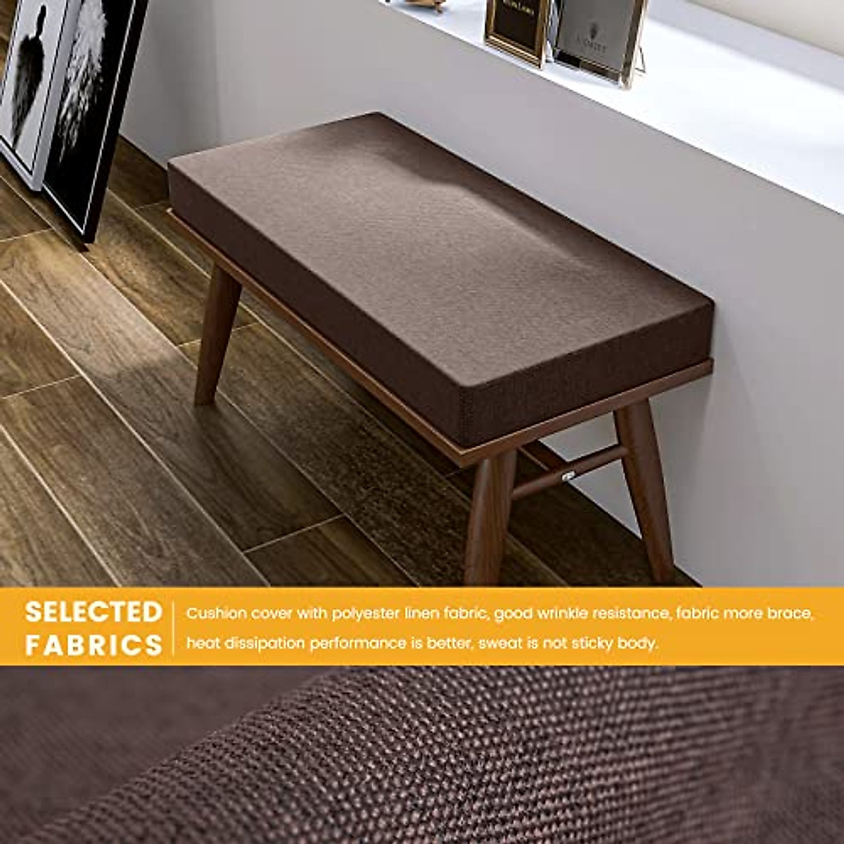 ROFIELTY Custom Size Bench Cushion Patio Bench Seating Cushion Indoor Bench Cushion Outdoor/Indoor Bench/Swing Cushion Porch Swing Cushion Bench Pads (Dark Brown,31.4x11.8x3.14in)