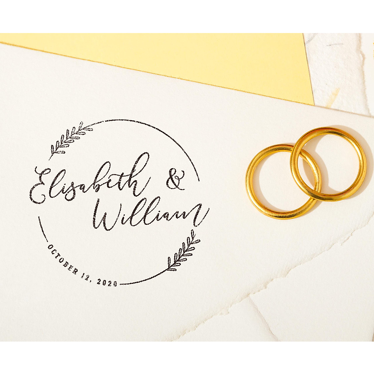 Stamp by Me | Custom Wedding Stamp | Wedding Stamp | Personalized Stamp | 12 Exclusive Designs | Wooden Stamp | Ideal for Envelopes and Wedding Invitations | Names and Date | Circular Flower Wreath