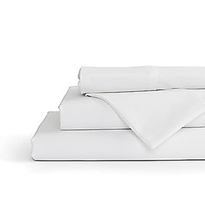 100% Cotton Percale Sheets King Size, White, Deep Pocket, 4 Pieces Sheet Set - 1 Flat, 1 Deep Pocket Fitted Sheet and 2 Pillowcases, Crisp Cool and Strong Bed Linen