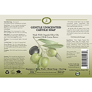 Carolina Castile Soap Castile Soap Liquid Unscented - 1 Gallon Vegan & Pure Organic Soap Concentrated Non Drying All Natural Formula Good for Sensitive Skin (1 Gallon)