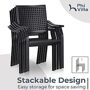 PHI VILLA 9 Pieces Outdoor Dining Set for 8, Large Rectangular Metal Dining Table with Umbrella Hole & Stackable Wrought Iron Chairs, Dining Furniture for Patio, Deck, Yard, Porch