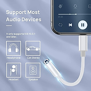 [Apple MFi Certified] 3.5mm Headphones Adapter for iPhone, 2 Pack Lightning to 3.5mm Earphones/Headphones Jack Aux Audio Adapter Dongle for iPhone 12 11 XS XR X 8 7 iPad, Support iOS 14 and More