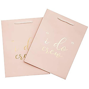 I Do Crew Gift Bags - 12 Pack Baby Pink Bridal Favor Bag 210msg with Gold Foil '"i do" Crew' Print for Bridal Party Bridal Shower Bachelorette Party Hens Party Bridesmaid Gift Bags - 9"x7"x4"