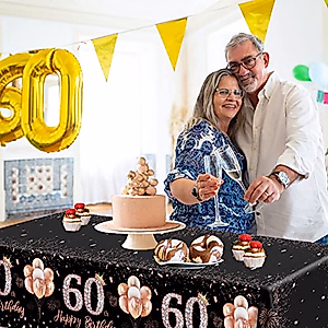 GREHUMOR 3Pcs 60th Birthday Tablecloth Decorations for Women-Rose Gold Pink Table Cloth Happy 60 Birthday Theme Party Supplies Table Cover Plastic Disposable Rectangular Party Decorations