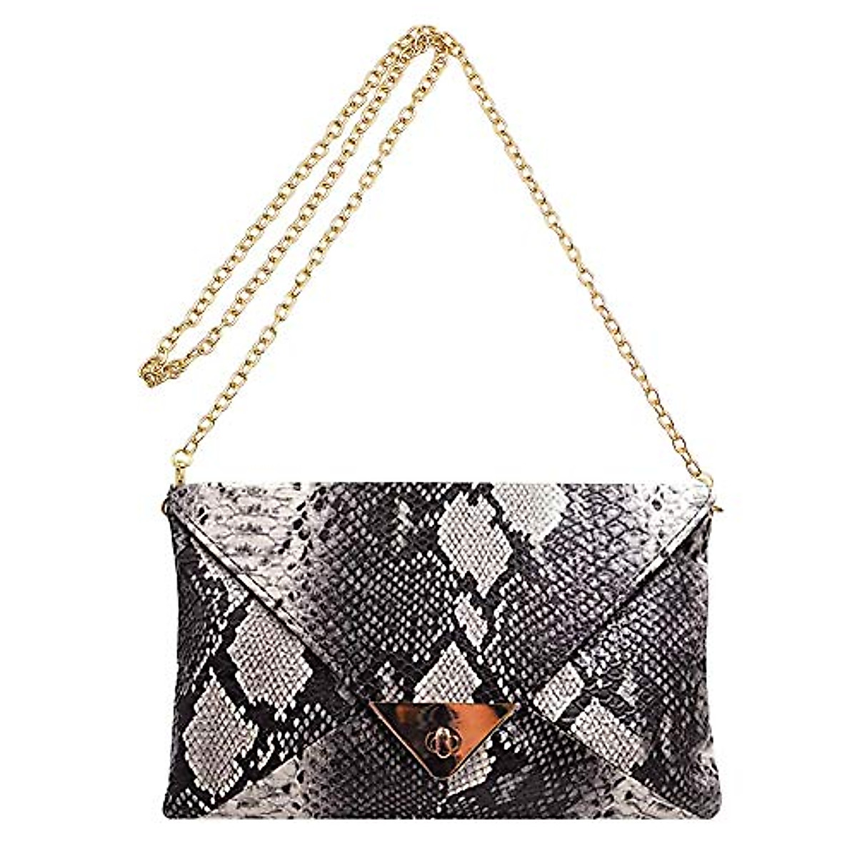 RARITYUS Women Large Envelop Clutch Snakeskin Handbag with Chain Strap Ladies Snakeskin Shoulder Crossbody Bag