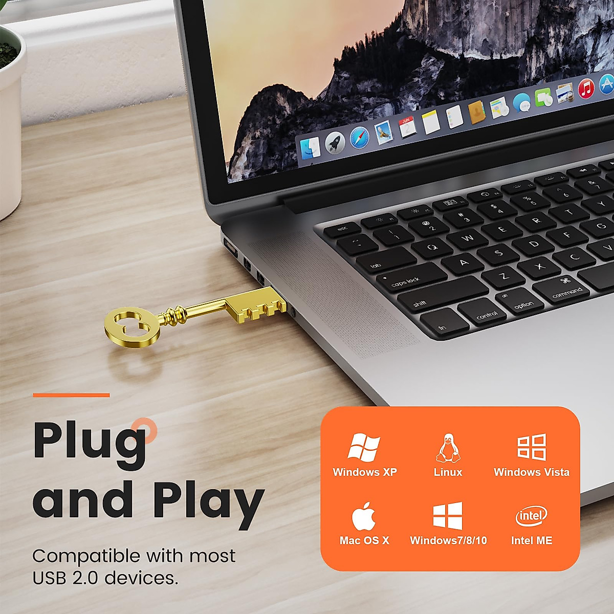 32GB Thumb Drive Metal Key USB 2.0 Flash Drive Kepmem Creative Cute Memory Stick Adorable Pen Drive Birthday Gift, Gold