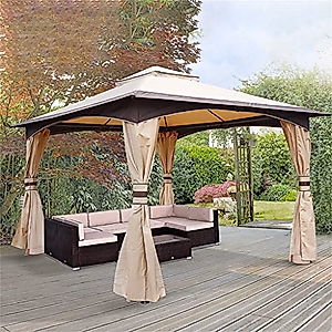 AFLHYJK 10' X12' Patio Gazebo Canopy with 2-Tier Soft Top Roof and Steel Frame,Outdoor Gazebo with Mesh Netting Sidewalls