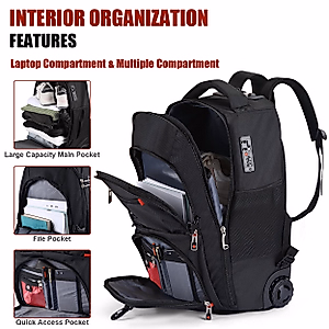 star cloud 21x14x9 Rolling Backpack with Wheels - Water-Resistant, 17.3" Laptop Compartment, Ideal Carry-On for Overnight Travel, College, Work - Wheeled Business Backpack for Adults…