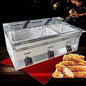 Commercial Gas Deep Fryer Countertop Stainless Steel Kitchen Frying Machine Removable Baskets & Lid, For Commercial Restaurant Countertop Family Food Cooking (Color : 10L+10L+2xFried Baskets)