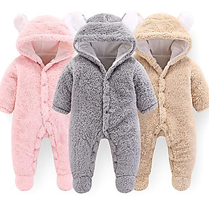 Newborn Baby Cartoon Bear Snowsuit Winter Coat Fleece Hooded Romper Jumpsuit