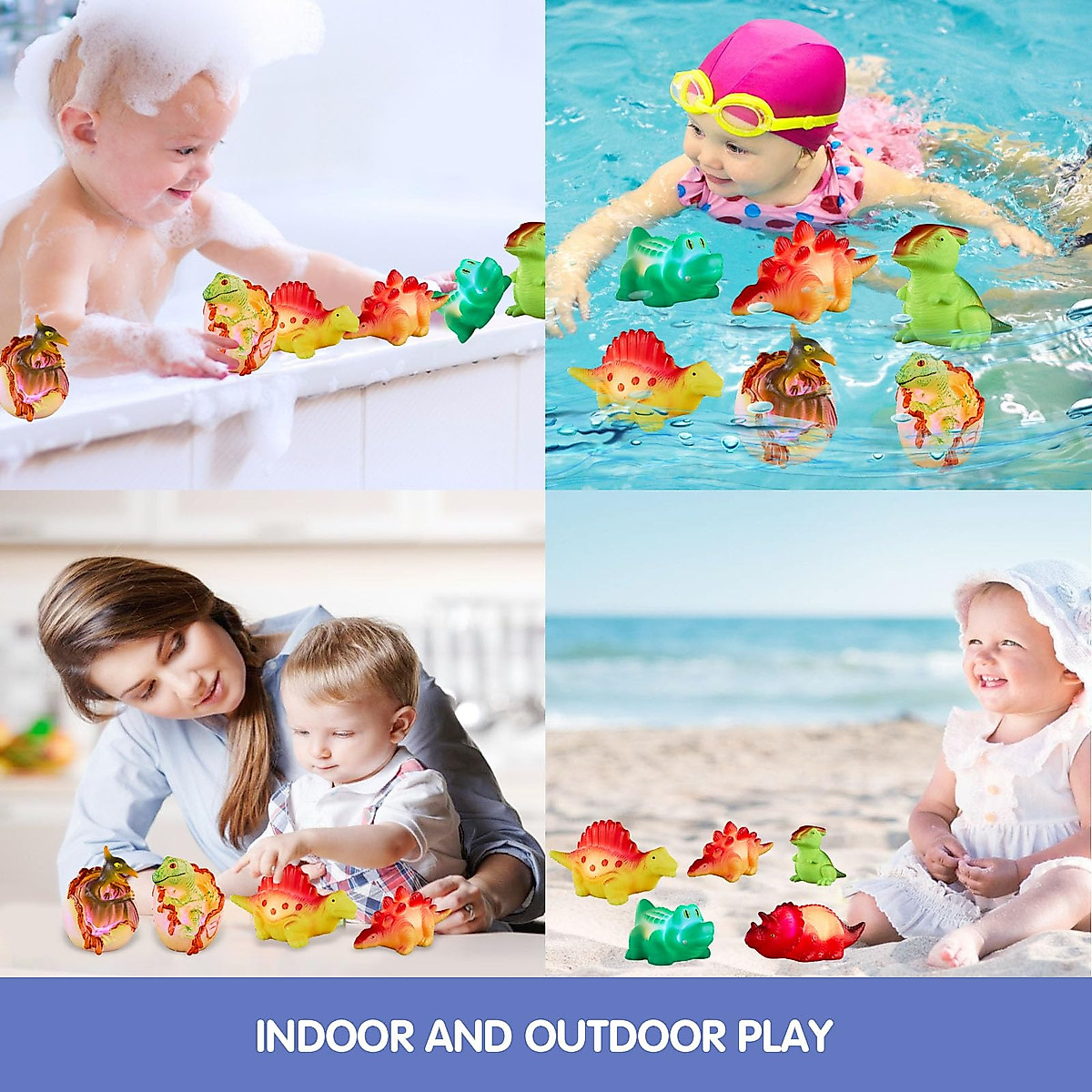 Dinosaur Toy Bath Floating Toy with Auto Flashing Early Learning Toy Dinosaur Theme Model 8 Pcs Bathtub Shower Toy Gift for Kids&Pets