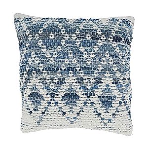 SARO LIFESTYLE Nautica Collection Diamond Chindi Throw Pillow With Poly Filling, 18" x 18", Blue