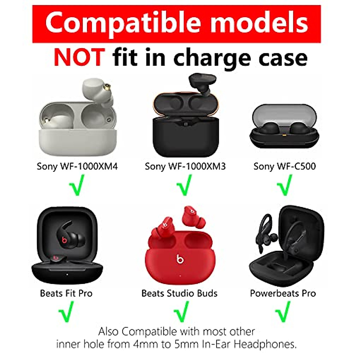 Rieyuf 6 Pairs Replacement Eartips Compatible for Beats Fit Pro/WF-C500 / WF-1000XM4 Triple Flange Ear Tips, S/M/L Silicone Gel with 4mm Connector Hole Fit for 4mm - 5mm in-Ear Earphones - Black