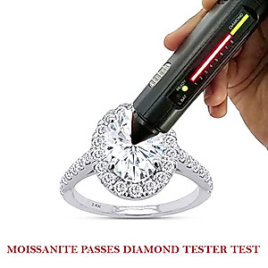 SAVEARTH DIAMONDS Halo Solitaire Style, Center 10X8MM Oval Cut Lab Created Moissanite Diamond Ring With Accents In 14K Solid White Gold (VVS1 Clarity, 3 Cttw)-8