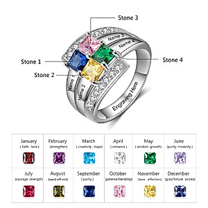 Zomodia Mothers Ring Personalized 4 Simulated Birthstones Engraved 4 Names Anniversary Promise Ring for Her Family Jewelry Gift for Grandma (9)