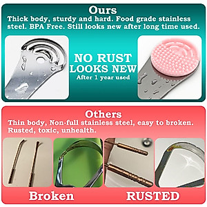 3 pcs Tongue Scrapers Cleaner, Moosec Get Rid of White Tongue Bad Breath Treament, 100% Stainless Steel BPA Free