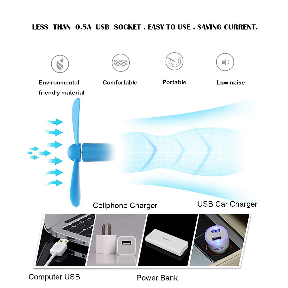 FINENIC Mini USB Fan.Personal Portable Pocket Fan.Mini fan For mini humidifier/Power Bank/Library/Cinema/Office/Outdoor Traveling/Camping/Fishing【4 PACK 】 Black