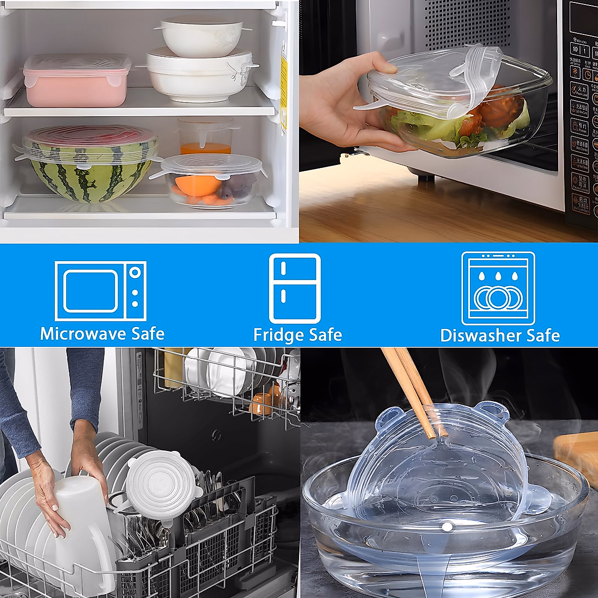 Bntyok 6pcs Silicone Stretch Lids 6 Sizes Round Reusable Silicone Bowl Covers BPA-free Keep Food Fresh Silicone Food Covers for Various Food Containers & High and Low Temperature Scenarios