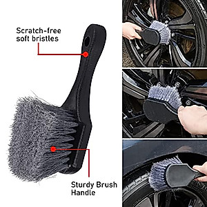 JSCARLIFE Car Wheel & Tire Brush, Wheel Cleaner Brush Kit, Car Care Brush, Deep Scrub Car Wash Brus, Car Washing Brush Multipurpose use for Tire, Motorcycle, Metal Surface