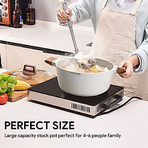 ITSMILLERS Nonstick Die Casting Stock Pot,6Qt Elegant Aluminum Ceramic Casserole with Lid, Induction Bottom