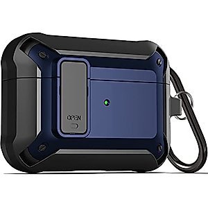 Wonjury for Airpods Pro Case Cover for Men with Lock, Military Armor Series Full-Body AirPod Pro Case with Keychain Cool Air Pod Pro Shockproof Protective Case for AirPods Pro 2019, Black/Blue