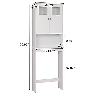 Volowoo Over The Toilet Storage Cabinet,Freestanding Toilet Rack Space Saving Storgae Cabinet with 2 Doors & Storage Shelf, Bathroom Cabinet Organizer Rack Over Toilet (White Grass)