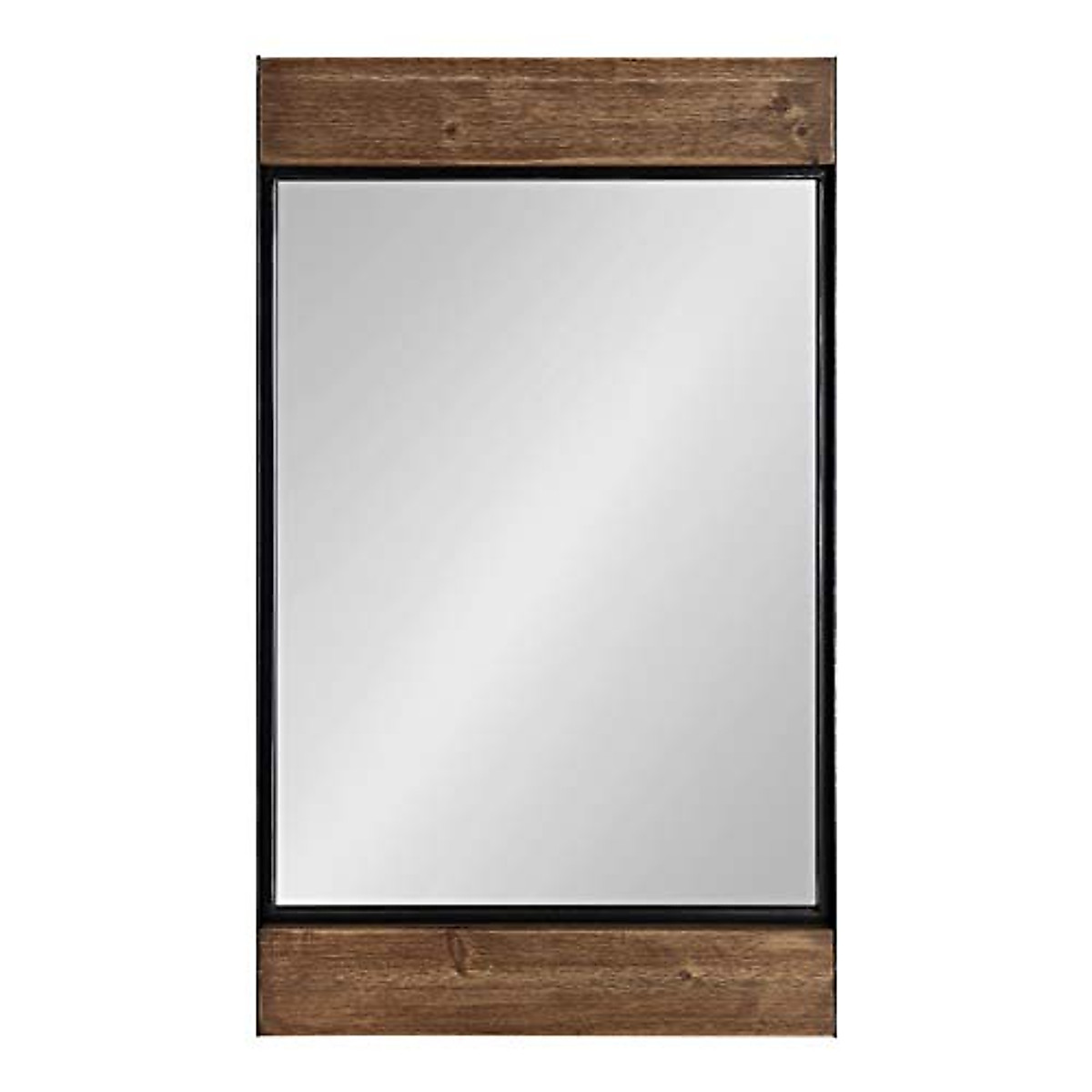 Kate and Laurel Kincaid Farmhouse Wood and Metal Framed Mirror, 20 x 36, Rustic Brown and Black, Chic Rectangle Mirror for Wall