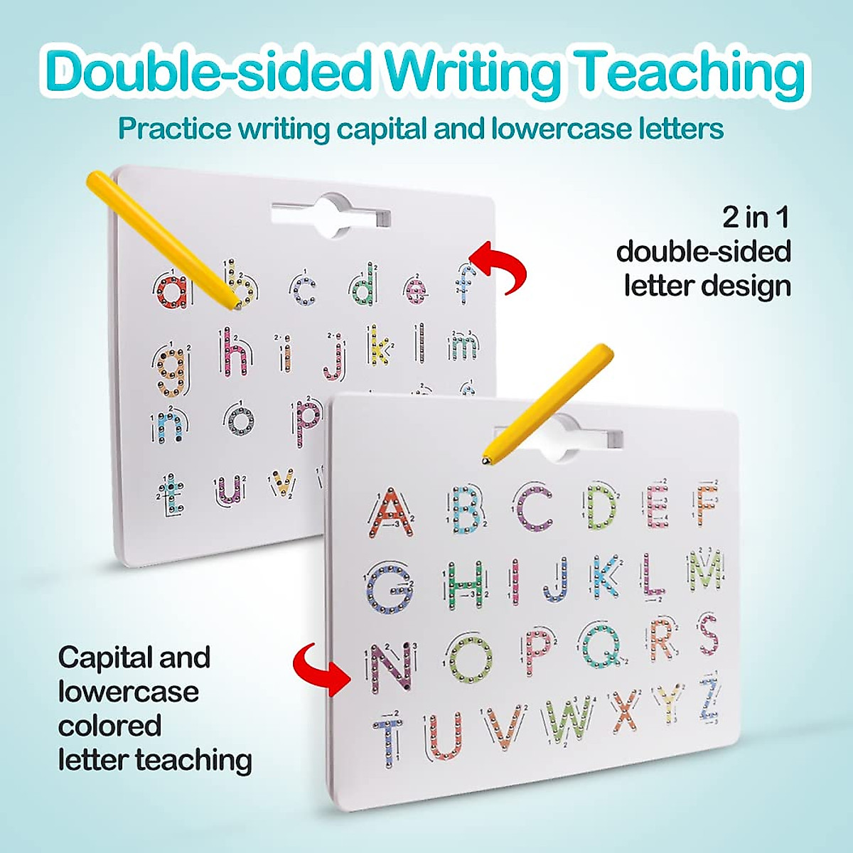 USATDD Magnetic Letters Practicing Board,Tracing ABC Alphabet Magnet Drawing Board Educational Preschool Practice Learning to Write Toys Montessori Uppercase&Lowercase Gift for Kids Toddlers