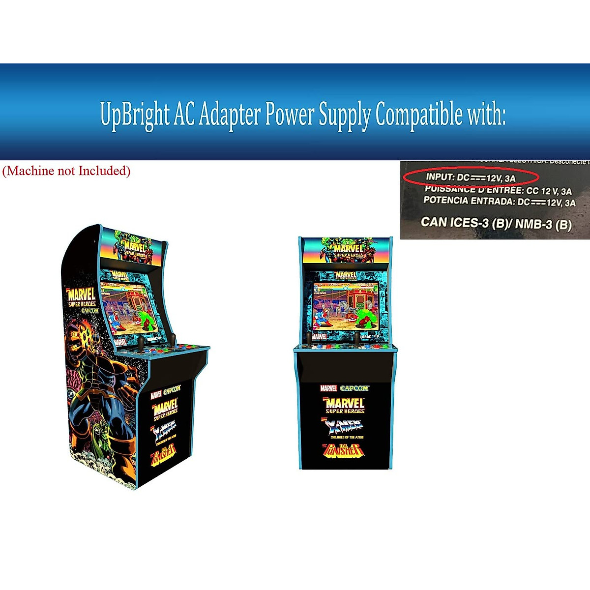 UpBright 12V AC/DC Adapter Compatible with Arcade1Up 7839 7651 Marvel Super Heroes Rare Riser at-Home Game Machine Item 8055 7990 7984 7754 NBA Jam Midway Arcade 1Up 3A Power Supply Cord Charger PSU