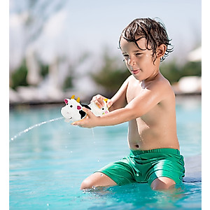 DolliBu Cow Bath Water Squirter Toy - Floating White Rubber Bath Toy, Cool Animal Squirting Bathtime Play Water Toy for Toddlers, Cute Farm Animal Bath Toys for Bathtub and Pool for Girls and Boys