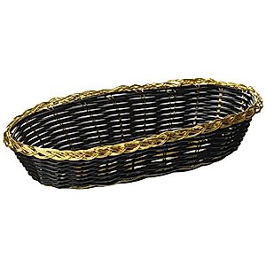 Winco Oblong Woven Basket, 9-Inch by 6.5-Inch by 2.25-Inch, Black with Gold Trim