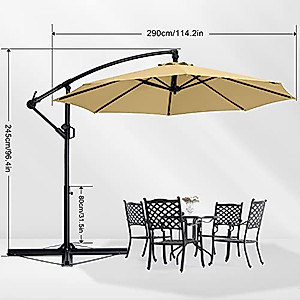ABCCANOPY 10FT Cantilever Umbrella Offset Patio Umbrellas，Hanging Patio umbrella With Cross Base & Crank,Outdoor Umbrella for Garden,Deck,Pool,Yard (Khaki)